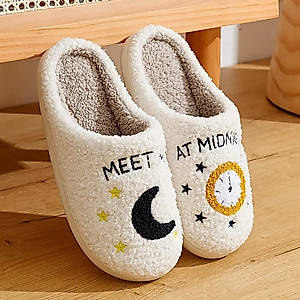 DakinFu Unisex Meet Me at Midnight Slippers Fuzzy Warm House Slippers Winter Indoor Outdoor Shoes White 43-44