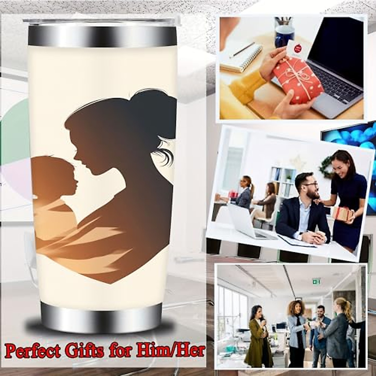 FOCIUZTA 20oz Maternal Silhouette Design Tumbler with lid, Travel Coffee Cup, Ideal for Easter, Mother Day, and birthday gifts