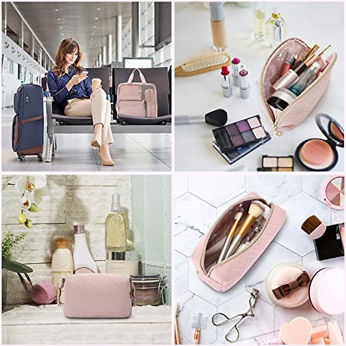 LIGHT FLIGHT Women's Toiletry Bag - 4-in-1 Makeup Bags, Travel Makeup Organizer, Clear PVC Cosmetic Bag, TSA Approved Travel Makeup Pouch, and Travel Bag (Pink)