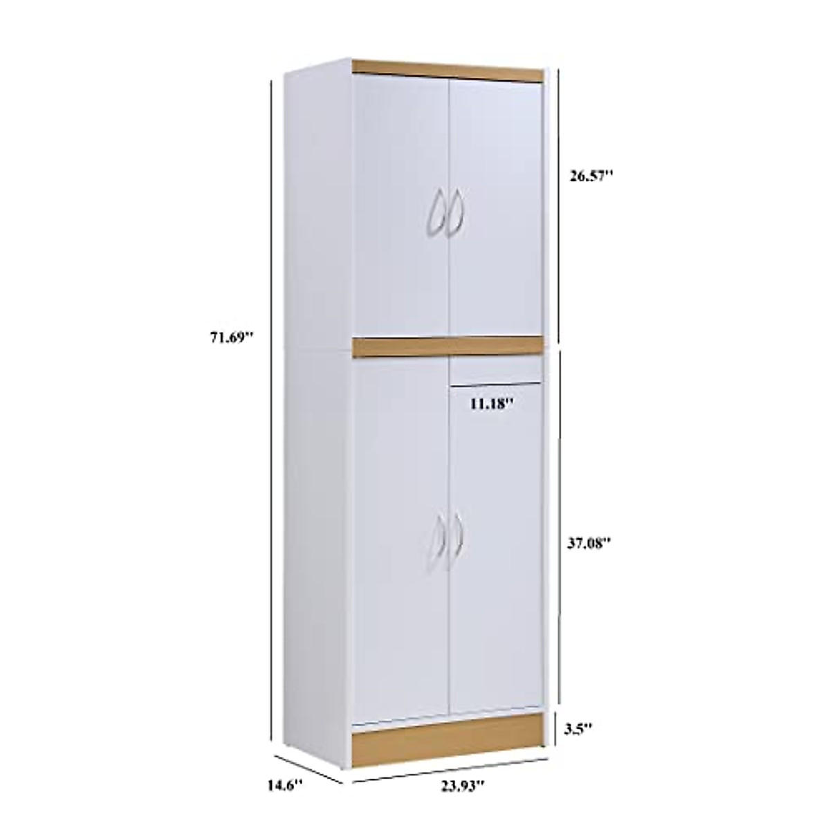 Hodedah 4 Door Kitchen Pantry with Four Shelves, White