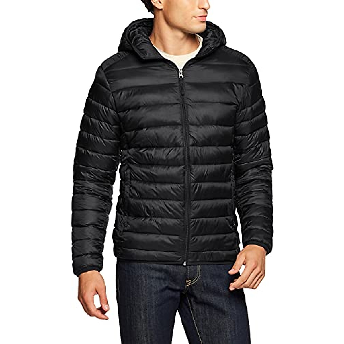 TSLA Men's Lightweight Packable Accent Puffer Jacket, Water-Resistant Winter Jackets, Hoodie Jacket Black, X-Large