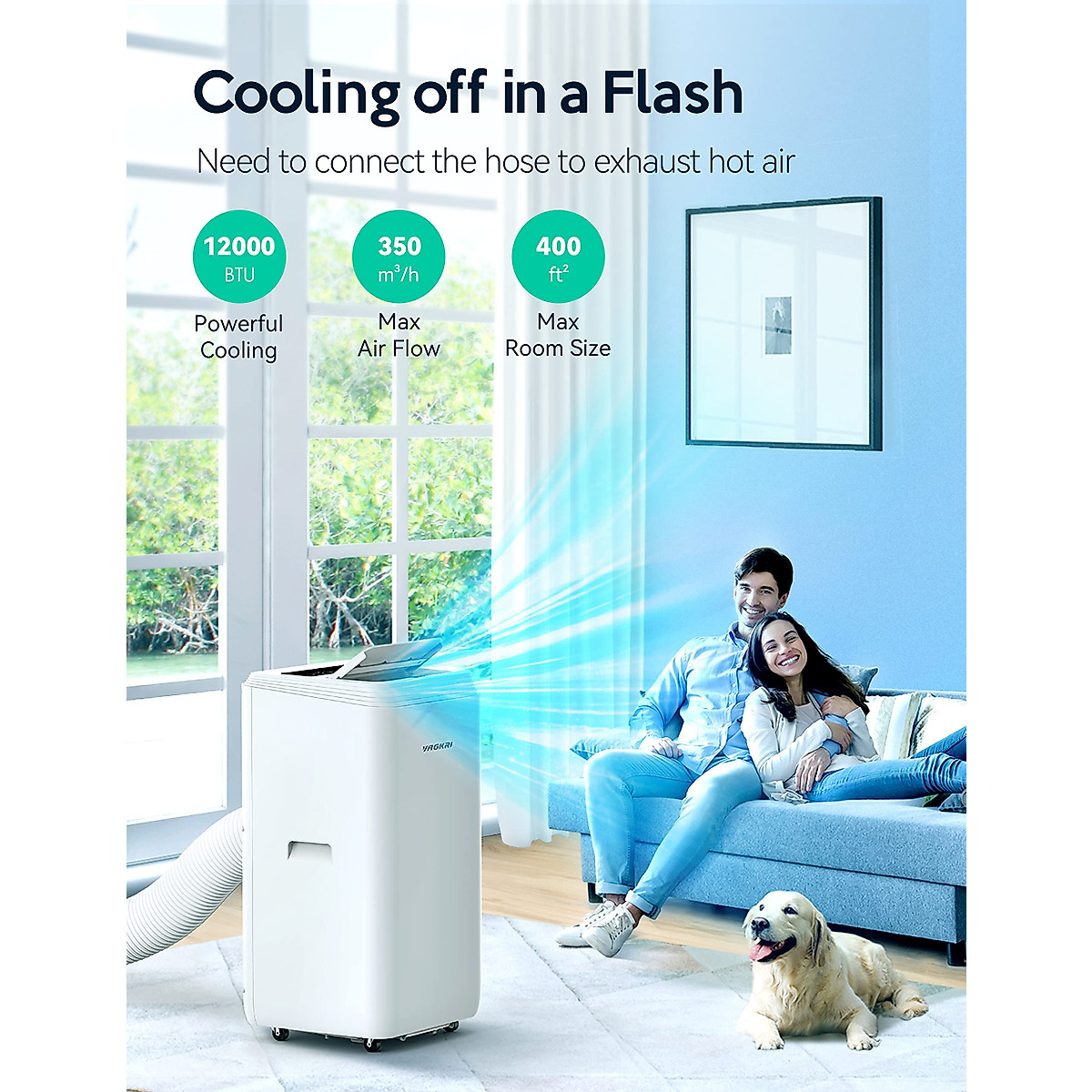 VAGKRI Portable Air Conditioners 12000 BTU, 3-in-1 AC Unit with Fan & Dehumidifier Cools up to 400 sq. ft, Portable AC with ECO Mode, 3 Fan Speeds, Auto Swing, 24H On/Off Timer, Remote Control