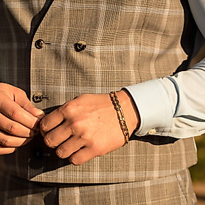 LIFETIME JEWELRY 9mm Figaro Chain Bracelet for Men & Women 24k Real Gold Plated (9.00)