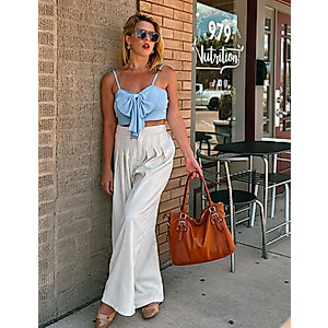 KOJOOIN Women High Waisted Wide Leg Palazzo Pants, Flowy Pants for Women Loose Fit Elastic Waist Pleated Trousers Comfy Elegant Business Casual Straight Leg Dress Pants Beige XL