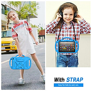 AVAWO Kids Case for Fire HD 10 & Fire HD 10 Plus Latest Model Tablet (13th/11th Generation 2023/2021 Release), with Shoulder Strap, Lightweight Shockproof Handle, Blue