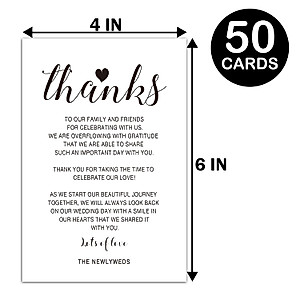 50 Wedding Reception Thank You Cards - Wedding Place Setting Cards Wedding, Rehearsal Dinner Thank You Table Sign for Your Table Centerpiece, Wedding Decorations.4 x 6 Inch