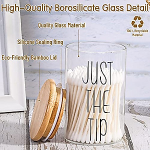 4 Pack Qtip Holder Glass Dispenser with Bamboo Lids for Bathroom Organization, Apothecary Jars for Cotton Ball Holder and Bathroom Canister Storage Great for Cotton Swabs, Balls, Floss, Bathroom Décor