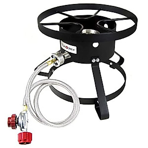 GasOne B-5150 Outdoor Cooker - 14.5" Wide with High Pressure Steel Braided Hose Propane Burner Camp Stove - Red QCC