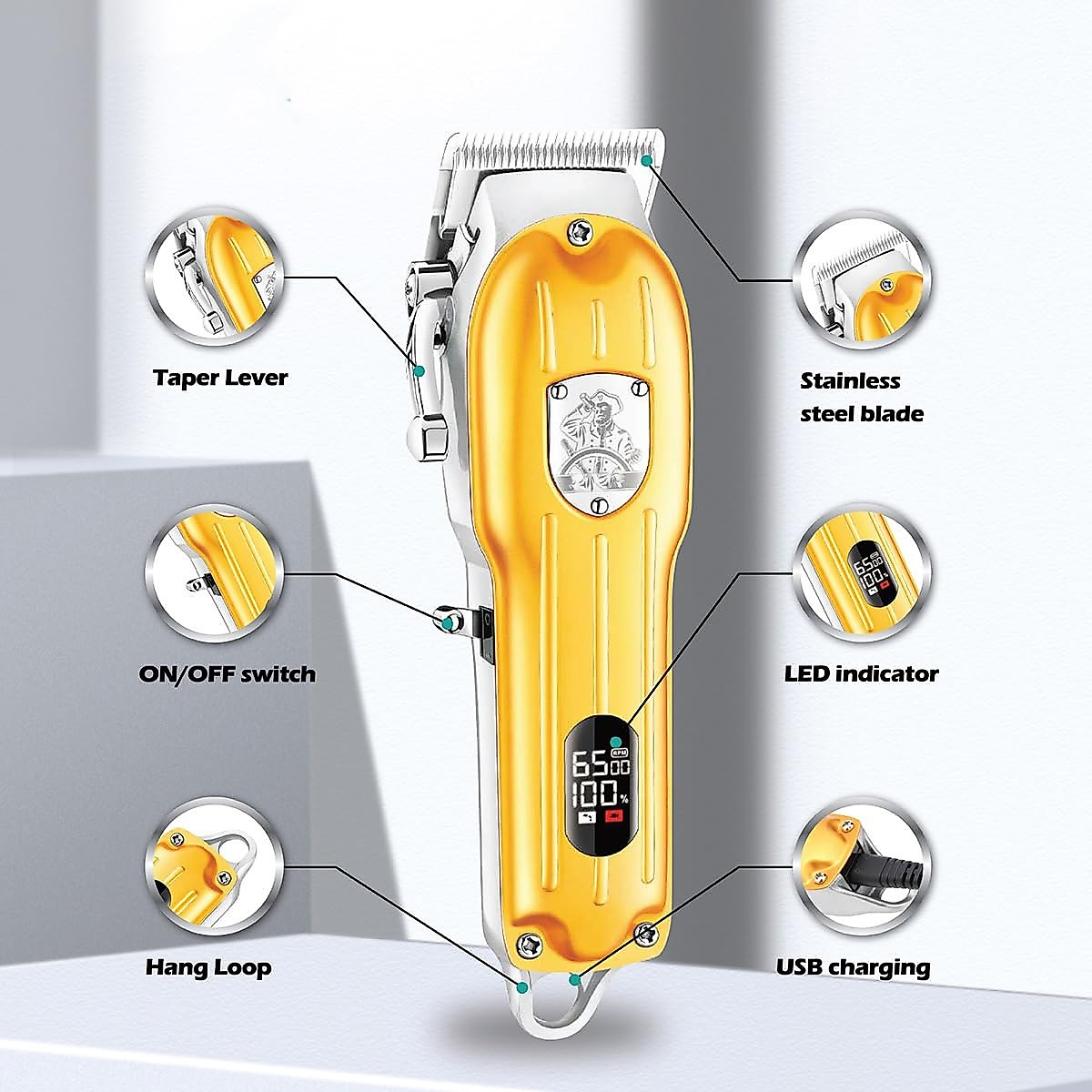 HARUE Hair Clippers for Men, Hair Clipper Professional Hair Cutting Machine Adjustable Hair Trimmer Cordless Trimmer Electric Two-Speed Adjustment