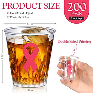 Roshtia 200 Pcs 2 oz Breast Cancer Awareness Cups Pink Ribbon Plastic Shot Glasses Clear Disposable Mini Drinking Wine Cups for Woman Breast Cancer Awareness Month Themed Party Supplies