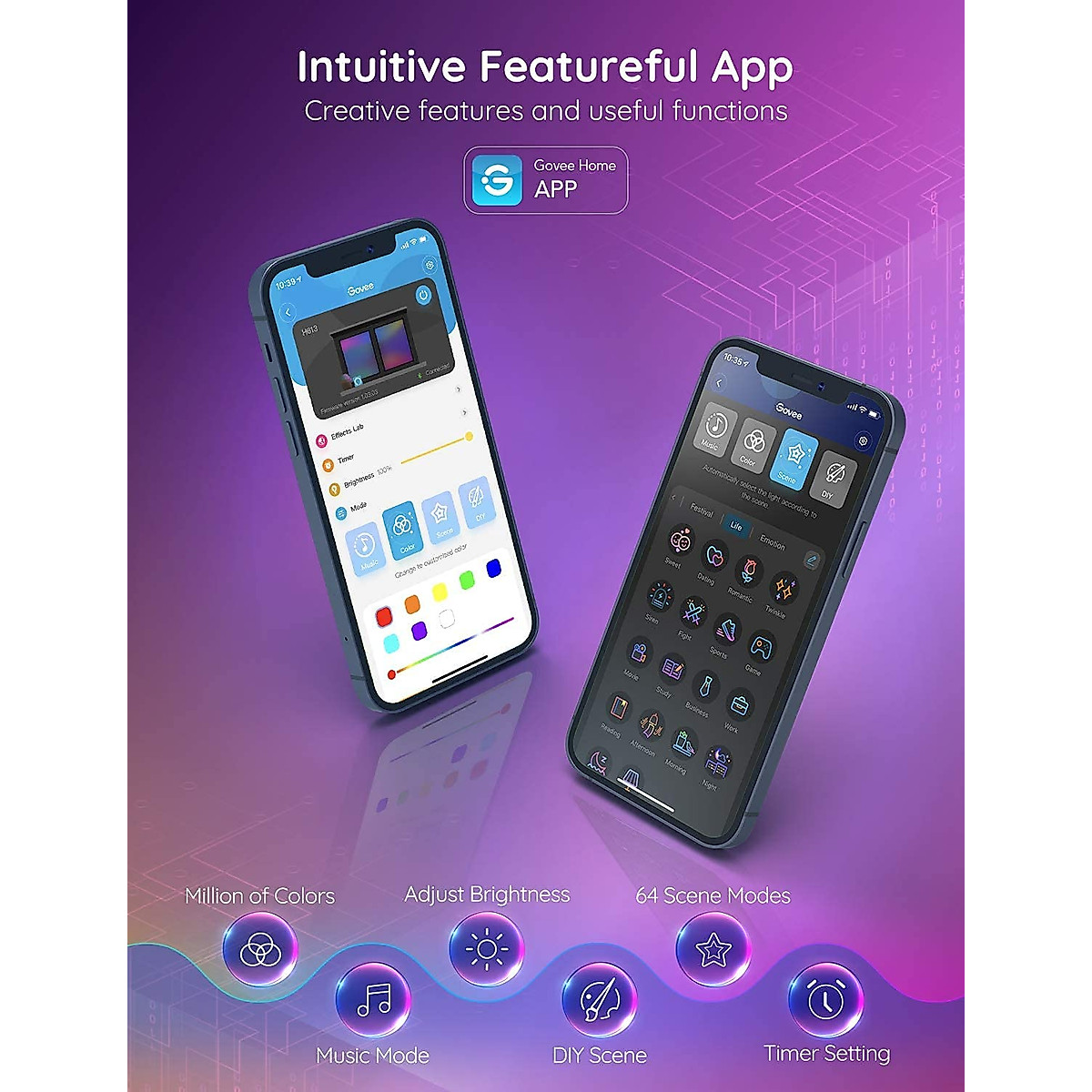 Govee LED Strip Lights 100ft, LED Lights for Bedroom, WiFi RGB LED Lights Work with Alexa and Google Assistant, 64 Modes and Music Sync, Strip Lights for Indoor, Party, Decoration, 2 Rolls of 50ft