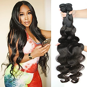 Brazilian Body Wave 4 Bundles (20 22 24 26 Inch) 100% Unprocessed Human Hair Weave Bundles 10A Grade Full Remy Hair Weft for Black Women Natural Color