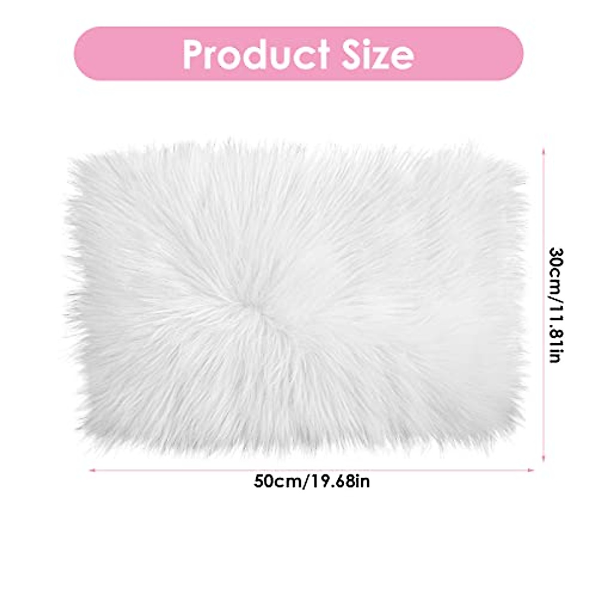 WLLHYF 20inch Faux Sheepskin Fur Fuzzy Rug, Luxury Fuzzy Sheepskin Area Rugs Ultra Soft Rectangle White Furry Rugs for Bedroom Living Room Sofa Shaggy Silky Plush Carpet Bedside Rug Floor Mat