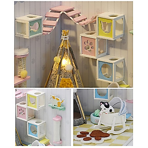Kisoy Dollhouse Miniature with Furniture Kit, DIY 3D Wooden DIY House Kit A Corner of a Small Apartment Style with Dust Cover & LED,Handmade Tiny House Toys for Kids Adults Gift (Pet Room)