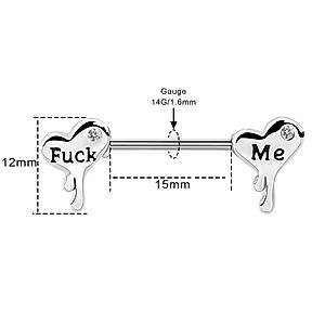 OUFER Melting Heart Nipple Rings with Fuck Me Letter Nipple Piercing Jewelry 316L Surgical Steel Nipple Piercing Jewelry