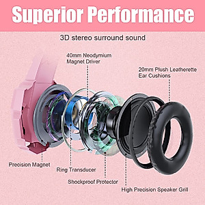 BENGOO G9000 Professional Gaming Headset for PS4, PC, Xbox One Controller, Noise Cancelling Over Ear Headphones with Mic, LED Light, Bass Surround, Soft Memory Earmuffs for Laptop Nintendo - Pink