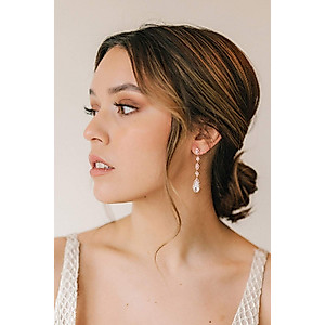 SWEETV Long Pear-Shaped Wedding Birdal Earrings for Brides, Bridesmaids, Crystal Chandelier Dangle Drop Earrings for Women Prom, Silver