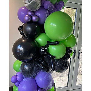 Halloween Balloon Arch Kit, Purple and Black Balloon Halloween Balloon Garland with Ghost Spider Foil Balloons, Black Eye Print Latex Balloons Green Balloons for Halloween Party Decorations Supplies