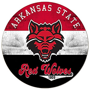 KH Sports Fan Arkansas State Red Wolves Multi-Color Retro Circle Sign, 20x20 Inches, Red Wolves Decor for Dorm Room, Bedroom, Fan Cave, Living Room; Display Your Team Spirit with This Unique Arkansas State Red Wolves Wall Art