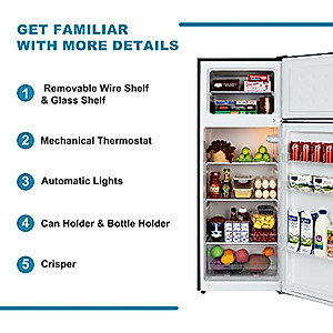 Frestec 7.4 CU' Refrigerator with Freezer, Apartment Size Refrigerator Top Freezer, 2 Door Fridge with Adjustable Thermostat Control, Freestanding, Door Swing, Black (FR 742 BK)