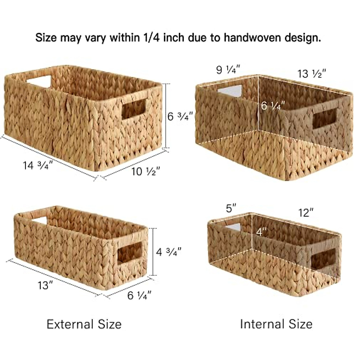 StorageWorks 5-Pack Water Hyacinth Storage Baskets, Square Wicker Baskets with Built-in Handles