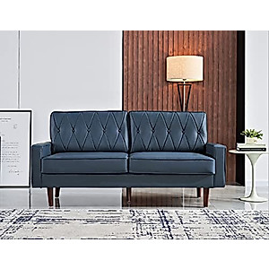 US Pride Furniture Modern Style Faux Leather 69.3’’ Wide with Round Tapered Legs Living Room Sofas, Blue