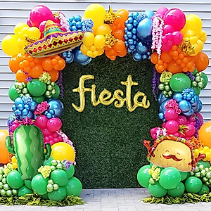 Cinco de Mayo Fiesta Balloon Arch Kit, 171Pcs Rainbow Colors Balloon Garland for Mexican Fiesta Party Decorations Hawaii Tropical Luau Birthday Party Backdrop Inflatable Cactus Taco Carnival Balloons