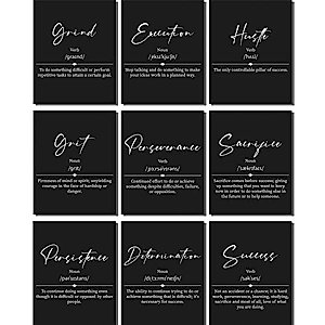 9 Pieces Inspirational Office Wall Art Grind Hustle Execution Motivational Wall Art Success Quote Office Wall Art, Entrepreneur Posters Inspirational Quote Wall Decor for Office Living Room (Black)