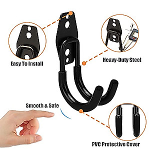 Steel Garage Storage Utility Double Hooks, Heavy Duty Hangers Wall Mount Holder U Hook Garage Organizer for Power Tools, Bikes, Ladders, Ropes, Hoses, Bulk Items Storage