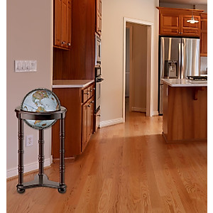 World globe with floor stand, USA Cartography with with Mountain Relief, Cherry Finsihed Hardwood Stand and Blue Ocean Globe Ball. The Lancaster Floor Globe from Replogle Globes is an enduring, classic piece. Standing at nearly three feet tall, the Lancas