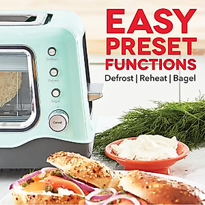 DASH Clear View Toaster - Compact Design with 7 Browning Levels & Clear-View Window, Extra-Wide Slot Large Toaster, 1-Touch Defrost, Reheat & Bagel Functions - Easy Clean Up Crumb Tray (Aqua)