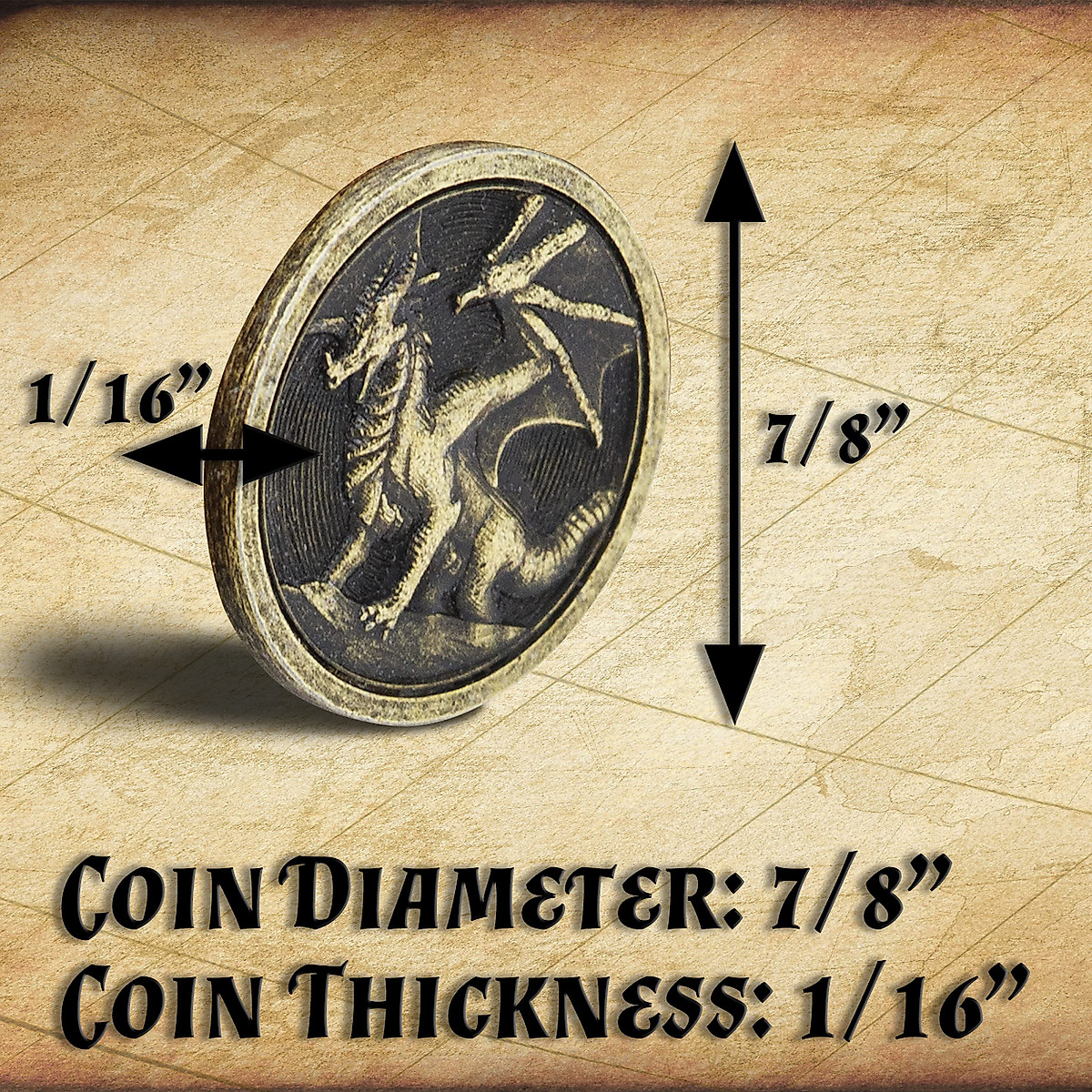 CASEMATIX Metal Coins and Pouch for Tabletop RPG Board Games - 100 DND Coins Fantasy Coins with Dragons & Sword and Shield Engraving, Metal Tokens for Board Games with PU Leather Bag