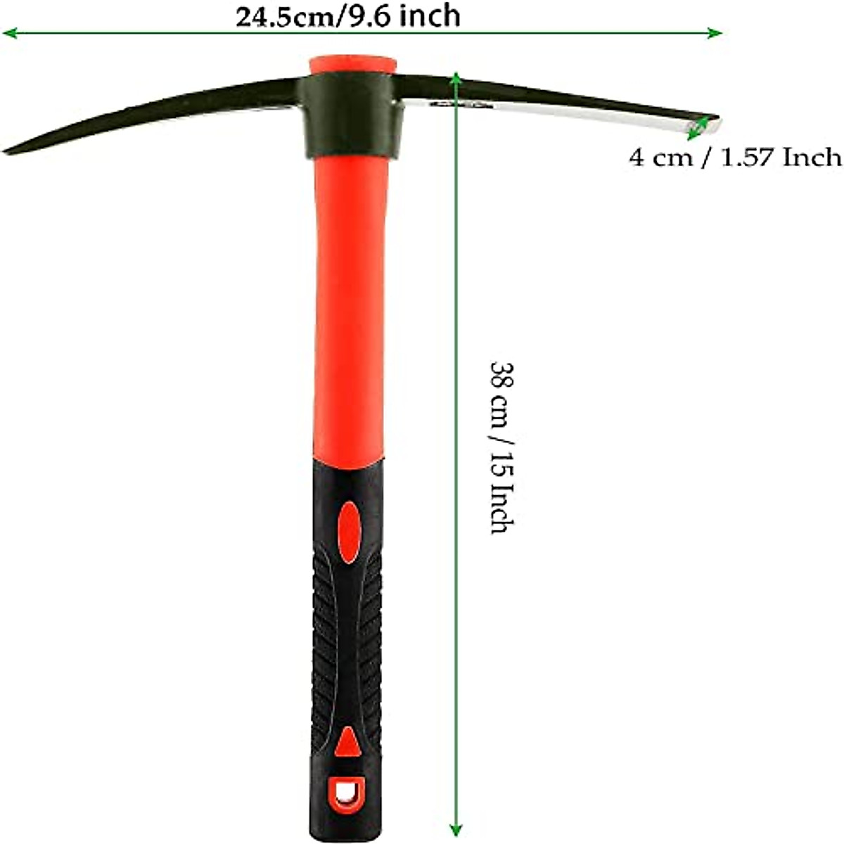 MAHIONG 15 Inch Pick Mattock Hoe, Forged Steel Weeding Pick Axe with Fiberglass Long Handle Garden Tool for Digging, Gardening, Camping, Prospecting, Construction Work