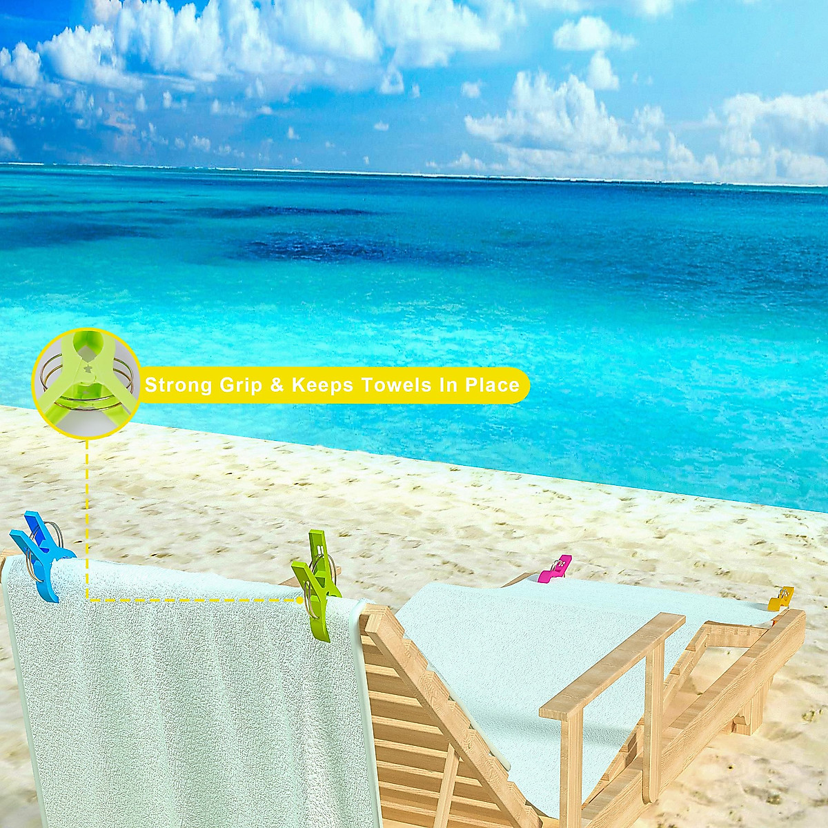 Beach Towel Clips, 16 Pack Beach Chair Towel Clips on Cruise by ECROCY, Beach Accessories to Keep Your Towel from Blowing Away,Heavy Duty and in Bright Colors