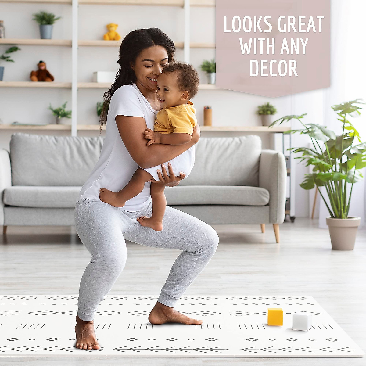 Stylish Baby Play Mat - Soft, Easy to Clean 5.6 x 4 ft. Floor Mat Creates A Safe Play Area for Your Baby Boy or Girl - The Perfect Modern Foam Playmat Fits Nicely with Your Kids Playroom Or Home Decor