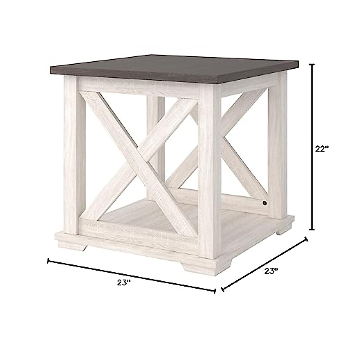 Signature Design by Ashley Dorrinson Square Modern Farmhouse End Table and Side Table Bundle, Two Tone White & Brown