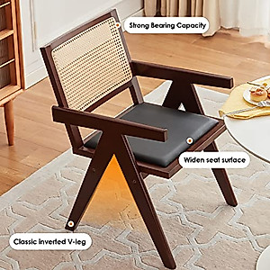 STARY Mid Century Modern Leather Rattan Dining Room Chair, 1 Pcs, Black