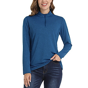 TACVASEN Women's 1/4 Zip Shirts Sun Protection Pullover Outdoor UPF 50+ Workout Golf Tops, Blue, 2XL