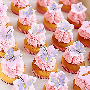 13 Pieces Butterfly Cake Toppers With Happy Birthday Cake Toppers 3D Pink Gold Butterfly Cake Decorations for Girls Women's Birthday Party Wedding Cake Decor Baby Shower (Purple)