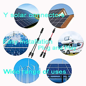 WOODGUILIN Solar Y Connector,Solar Y Branch Parallel Cable,Solar 1 to 3 Male Female Connector Adapter,10AWG 45A Waterproof IP68 40CM Cable,for Solar Panels,Solar Cells (MFFF&FMMM, 1 Pair)