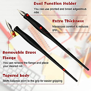Zonon Oblique Calligraphy Dip Pen Set Include 2-in-1 Calligraphy Oblique or Straight Penholder with 8 Pieces Replacement Nibs (2 Sets)