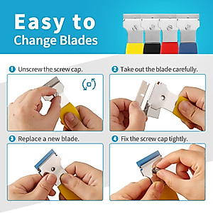 Rechabite 4 Pack Razor Blade Scraper, with 20 Metal & 20 Plastic Blades, Multi-Purpose Cleaning Remover Tool for Glass Caulk, Adhesive, Wall, Stovetop, Paint, Window, Sticker, Tile, Label Decals