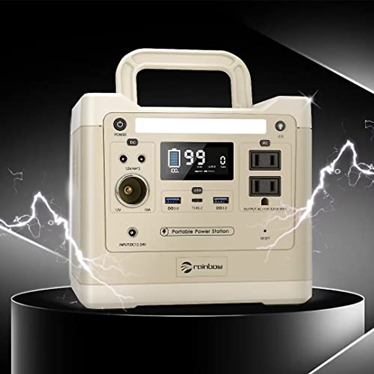 RAINBOW Portable Power Station 320W, 298Wh Backup LiFePO4 Battery, 2 x 110V/320W(Peak 640W) AC Outlets, Solar Generator for Outdoor Camping, Quick Charge for Home, Hiking