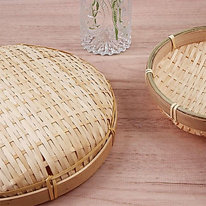 Handmade Weaving Bamboo Sieve Raft Round Bamboo Sieve Kitchen Storage Sieve DIY Decorative Wicker Woven Decor Ornaments(26cm)