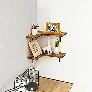 Coral Flower Wall Shelves Rustic Wood Corner Floating Shelves for Bedroom Living Room Bathroom Kitchen Set of 2