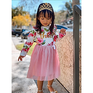 3rd Birthday Girl Outfit Three Year Old Birthday Outfit Girl (Pink Long, 3T)