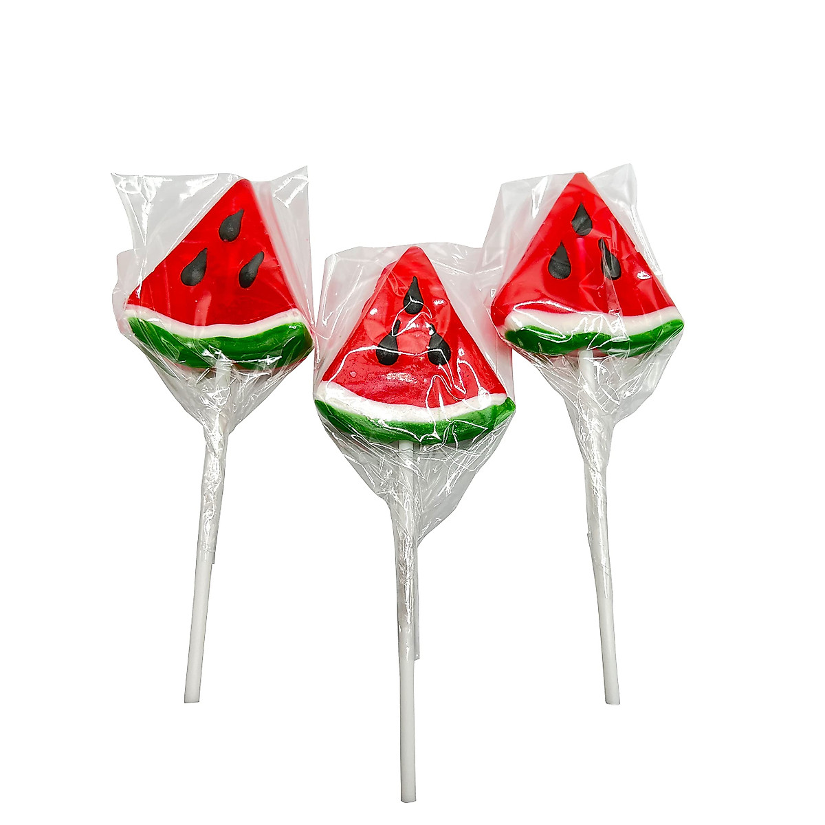 Watermelon Candy Lollipops - 12 Suckers Individually Wrapped - Summer Party Favors - Pool Party Treats - BBQ - Goodie Bags for Kids Birthday Party - Wedding Party Candy Buffet - Hand Decorated Pops