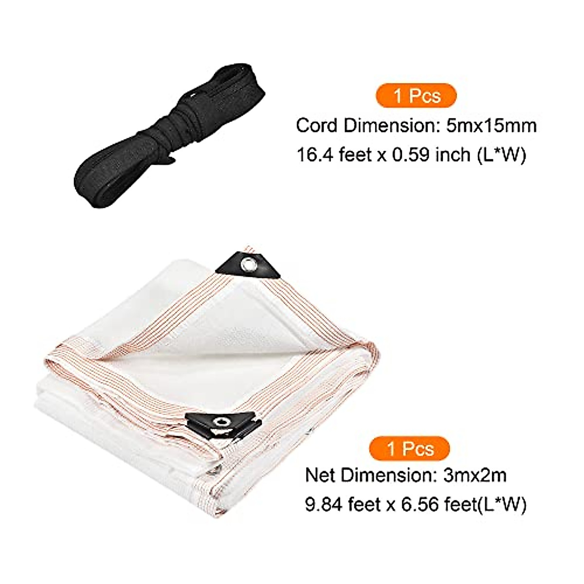 MECCANIXITY Garden Plants Shade Cloth with Grommets 3x2m, 5m Cord Mesh Fabric Sunshade Cover Net, White