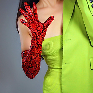 DooWay Latex Long Women Fashion Gloves Shiny Red Leather PU Wet Look 22-inch Elbow Opera Animal Print Python Snake