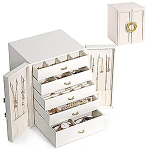 LEFOR·Z Jewelry Box Jewelry Organizer for Women Girls,5-Layer Jewelry Display Storage Case for Earring Necklace Bracelets Rings Watches Jewelry Holder (White)